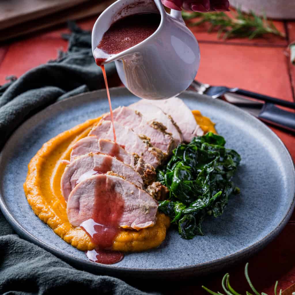 Herb Crusted Pork Tenderloin with Juniper Red Wine Sauce - Cooking With ...