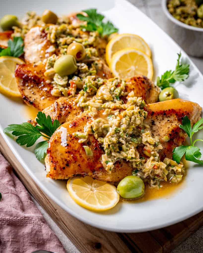 Martini Chicken with Homemade Green Olive Tapenade - Cooking With Wine Blog