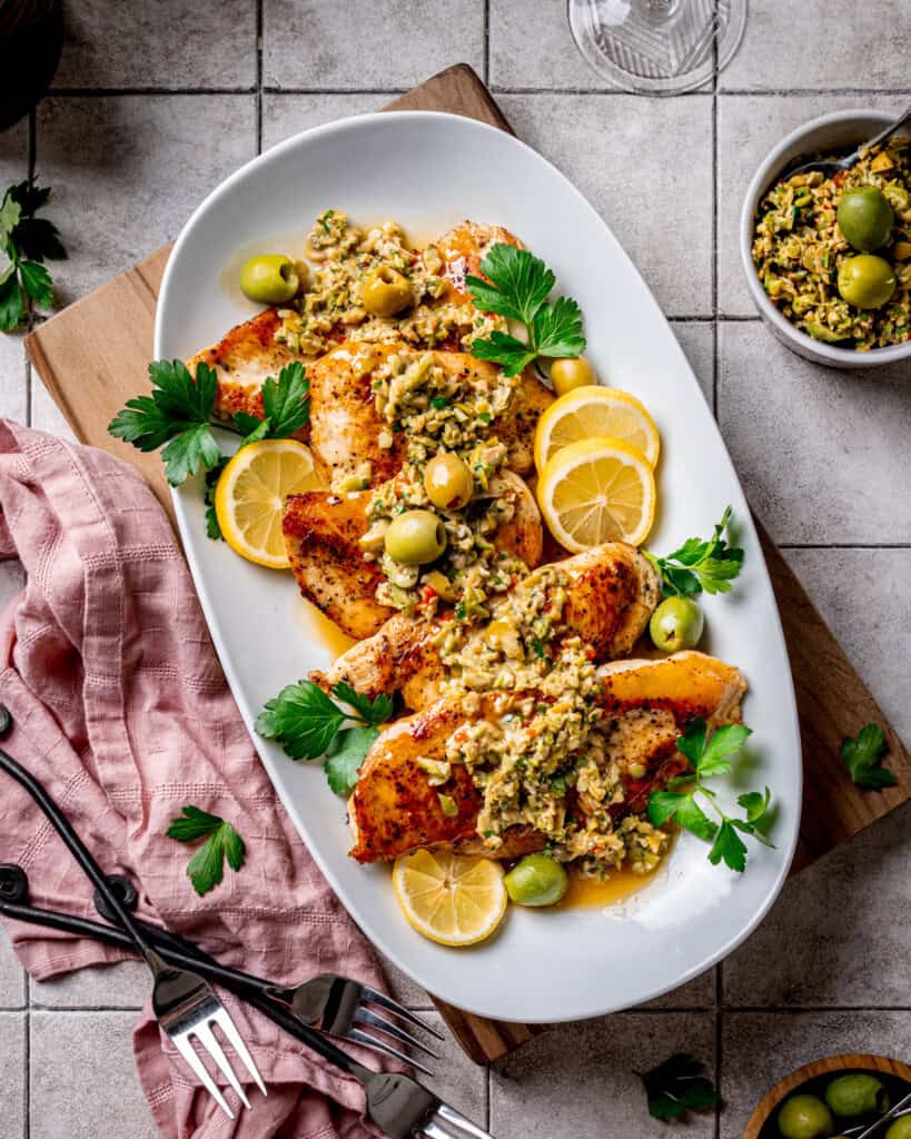 Martini Chicken with Homemade Green Olive Tapenade - Cooking With Wine Blog